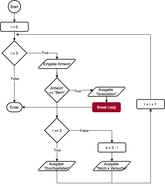 Informatik - Loops (while, for) und Flussdiagramme